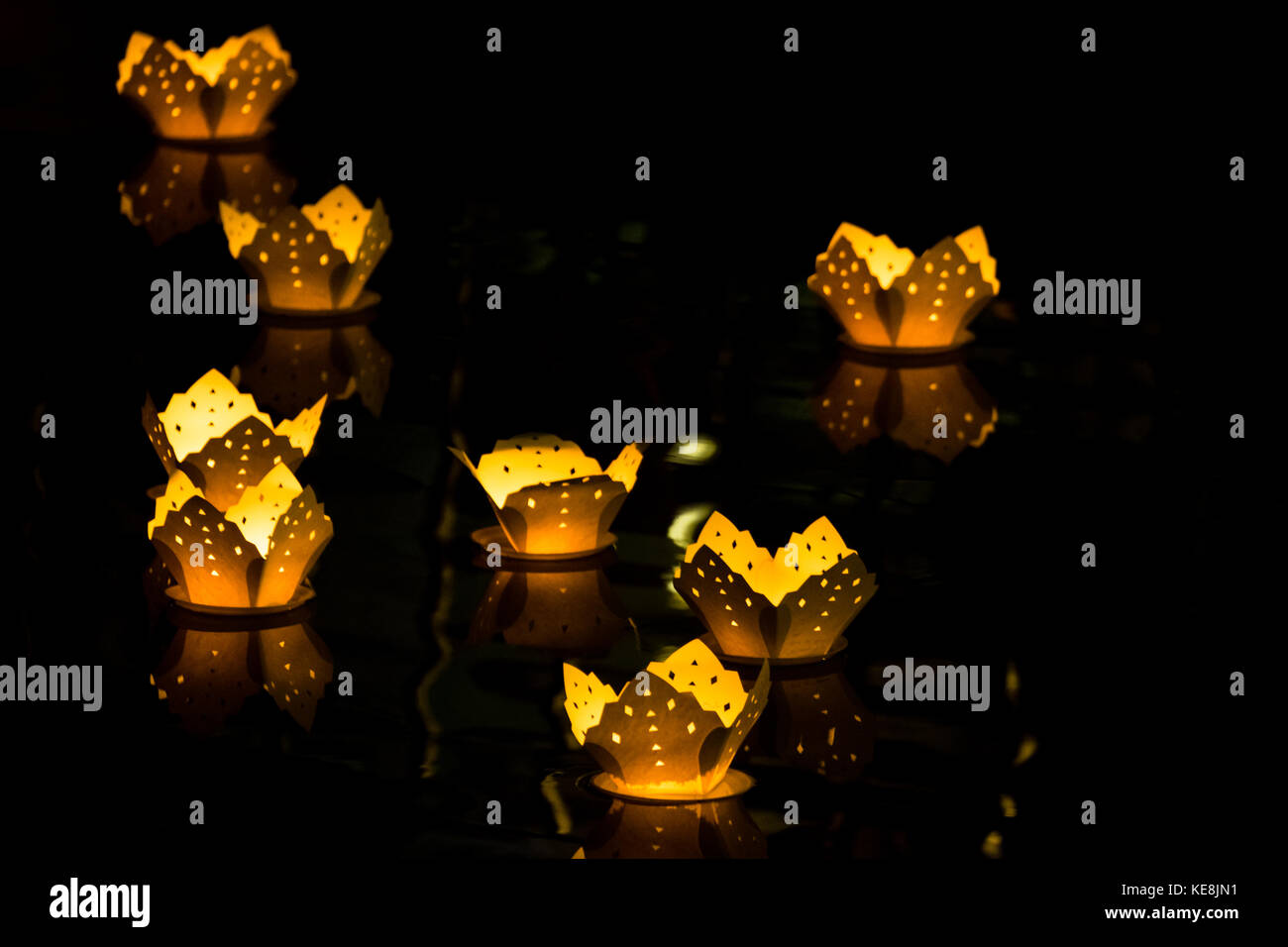 Floating lantern at night Stock Photo - Alamy