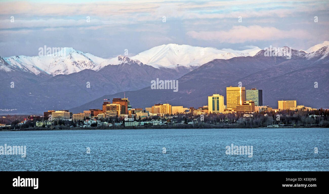 Anchorage, Alaska skyline at sunset Stock Photo - Alamy