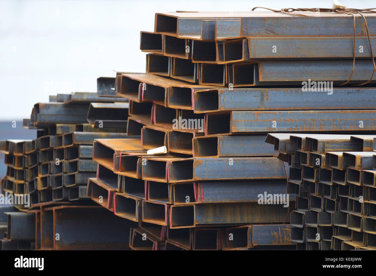 Metal profile channel in packs at the warehouse of metal products ...