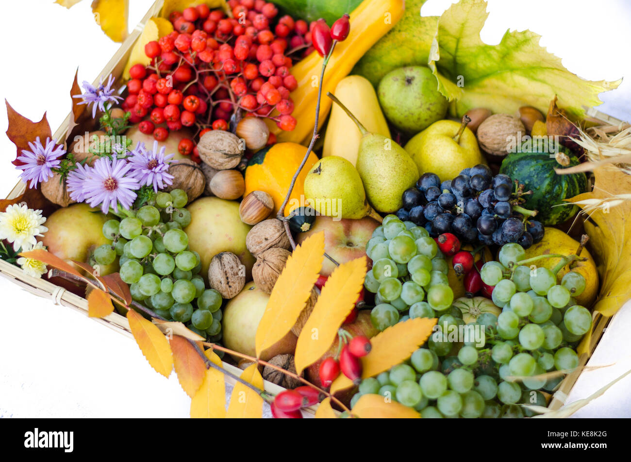group of colorful autumn fruits in a basket Stock Photo - Alamy