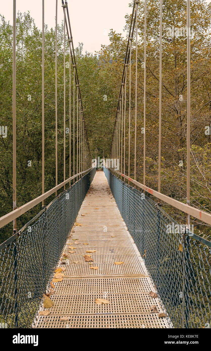 Bridge over the river Besaya in the park of Viesca, main green area of ...