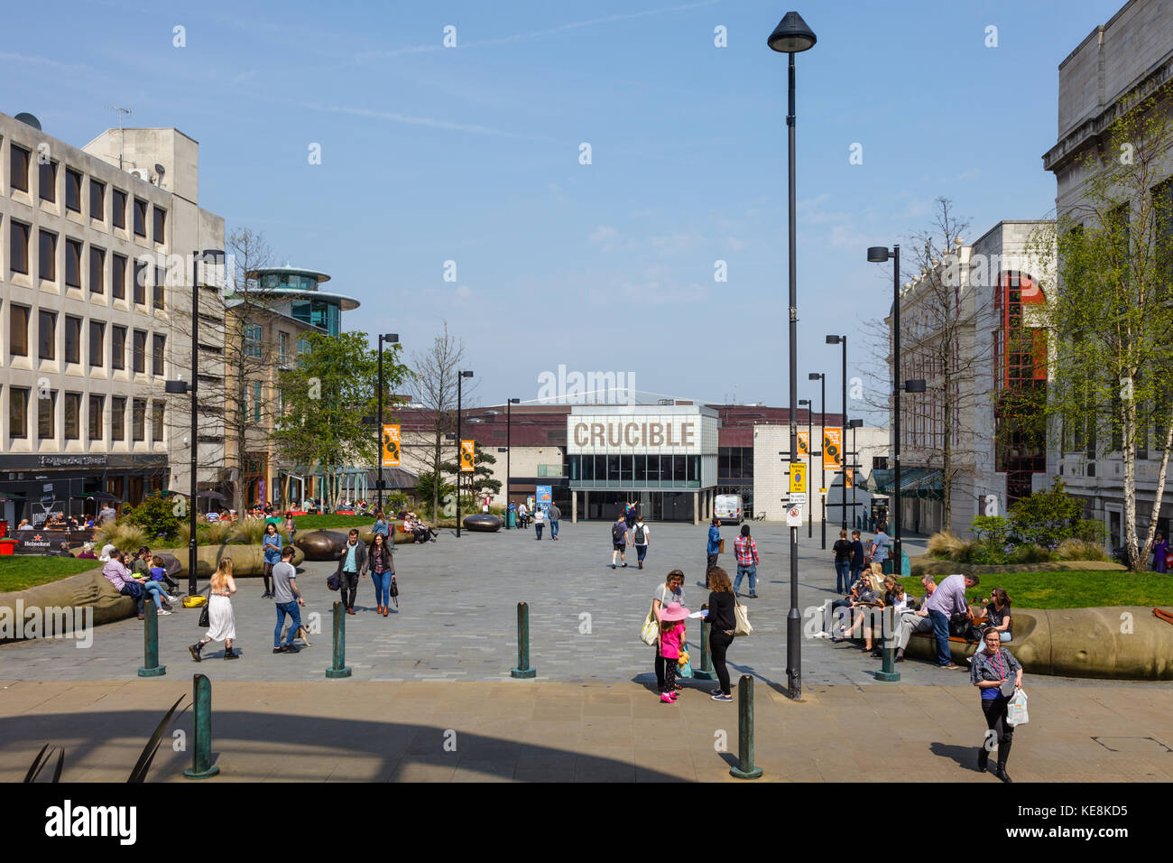 A sunny day in Tudor Square with Sheffield Crucible at back and ...
