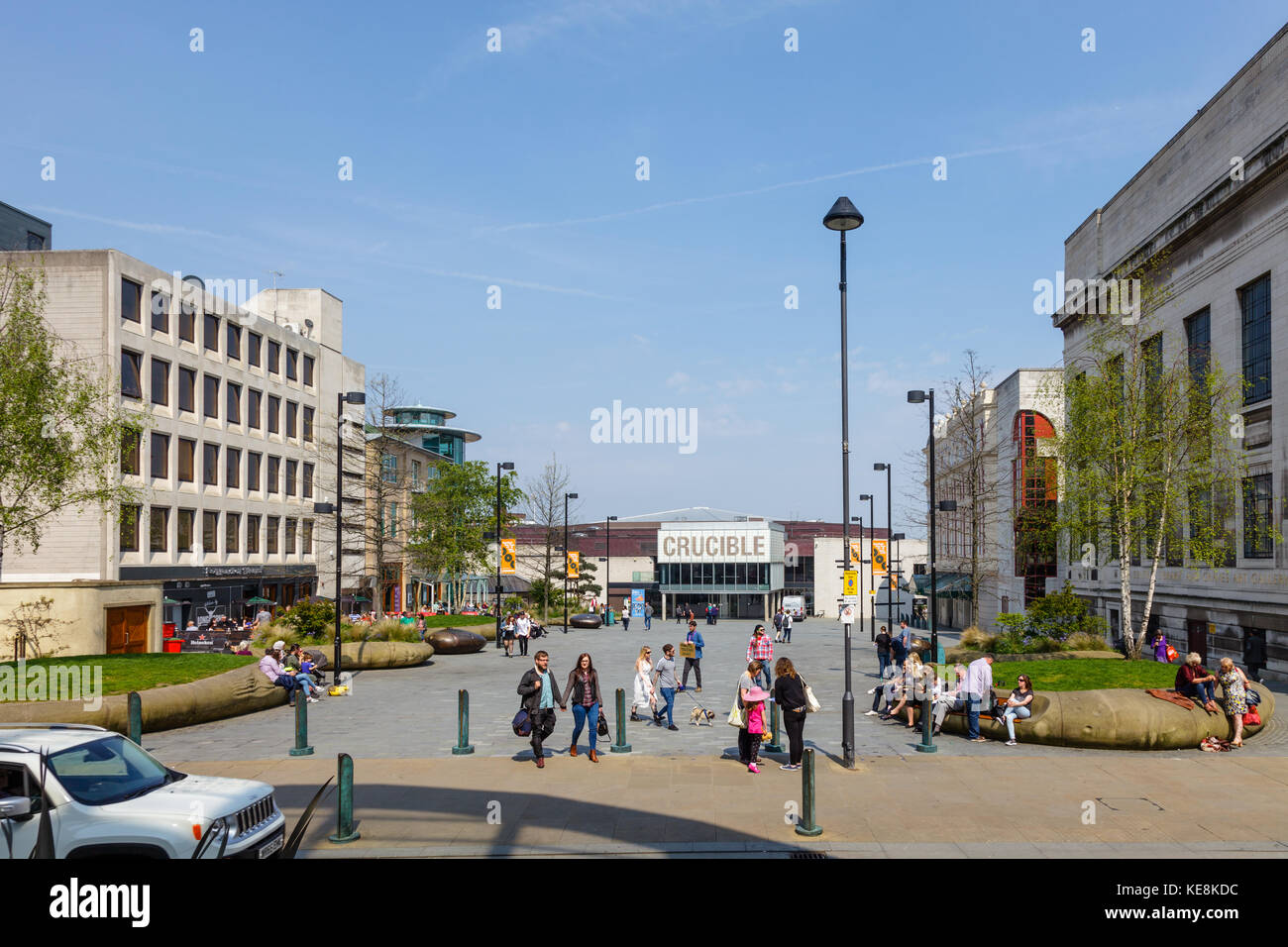 A sunny day in Tudor Square with Sheffield Crucible at back and ...