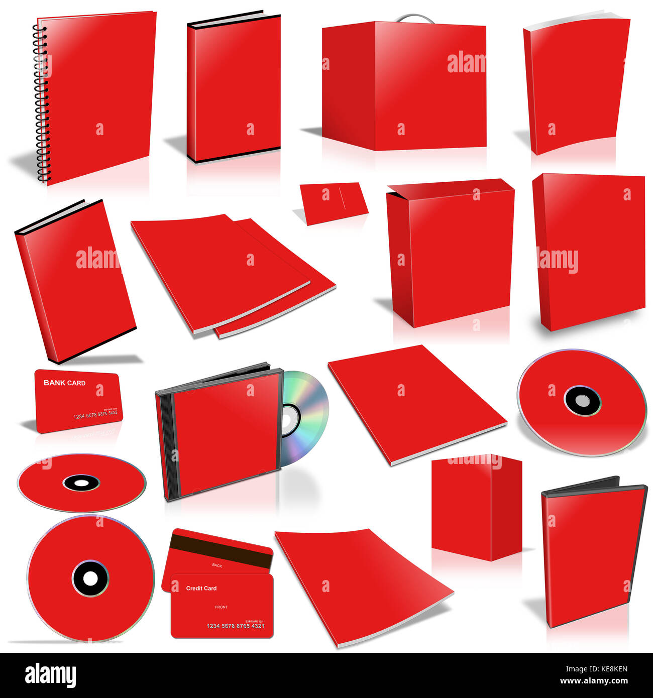 Red 3d blank cover collection, isolated on white Stock Photo - Alamy