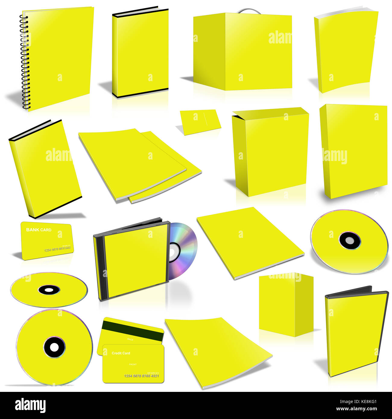 Yellow 3d blank cover collection, isolated on white Stock Photo - Alamy