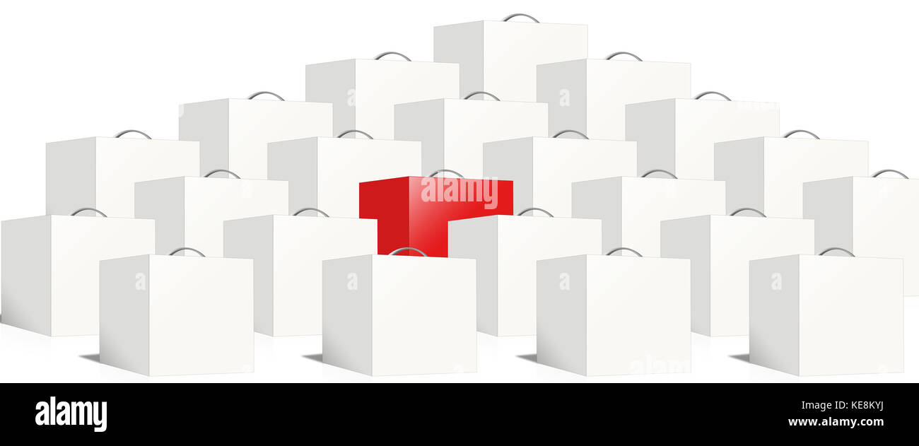 Many box, Only One Red. Isolated on white Stock Photo - Alamy