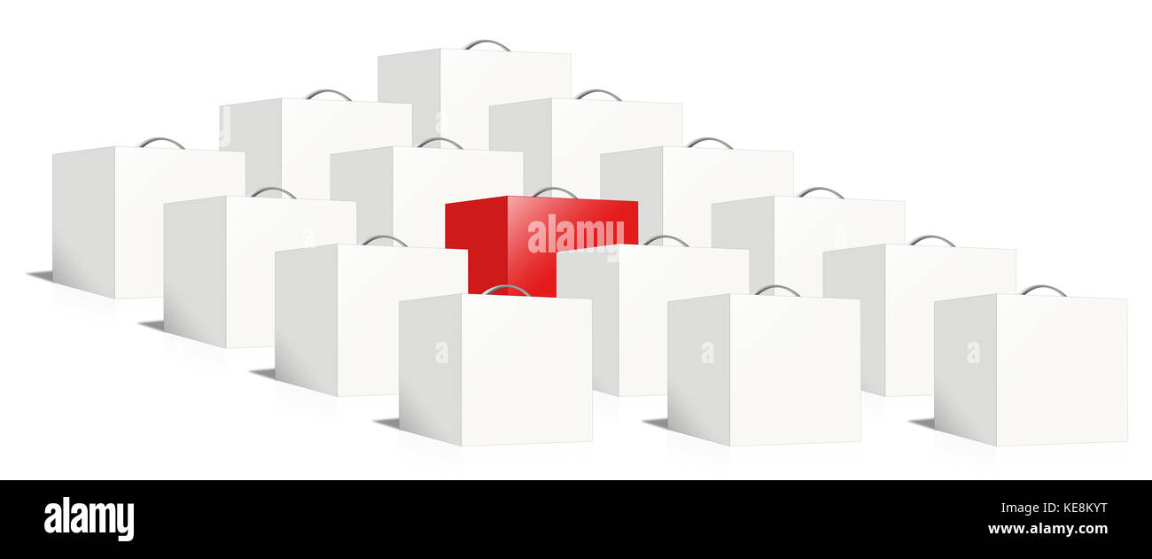 Many box, Only One Red. Isolated on white Stock Photo - Alamy