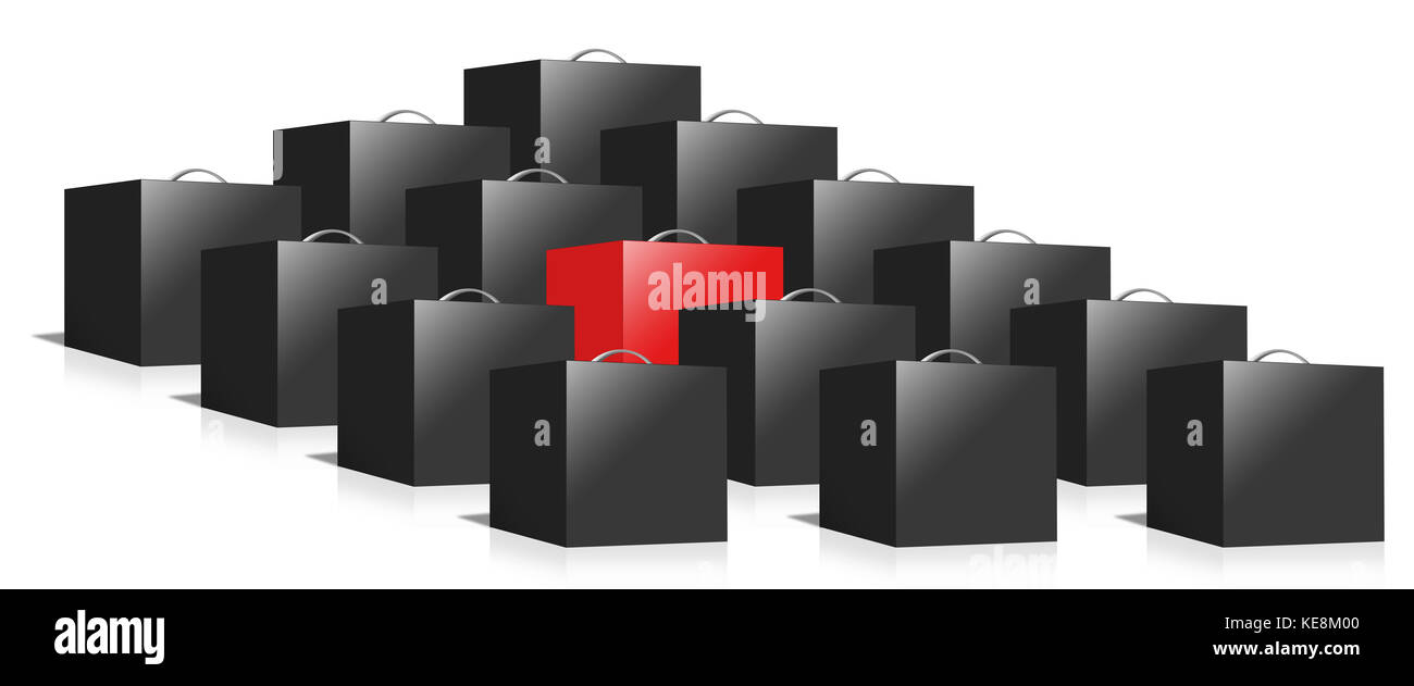 Many box, Only One Red. Isolated on white Stock Photo - Alamy
