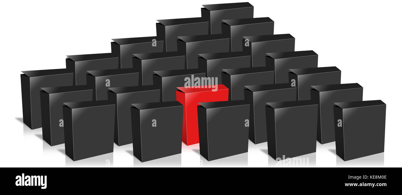 Many box, Only One Red. Isolated on white Stock Photo - Alamy