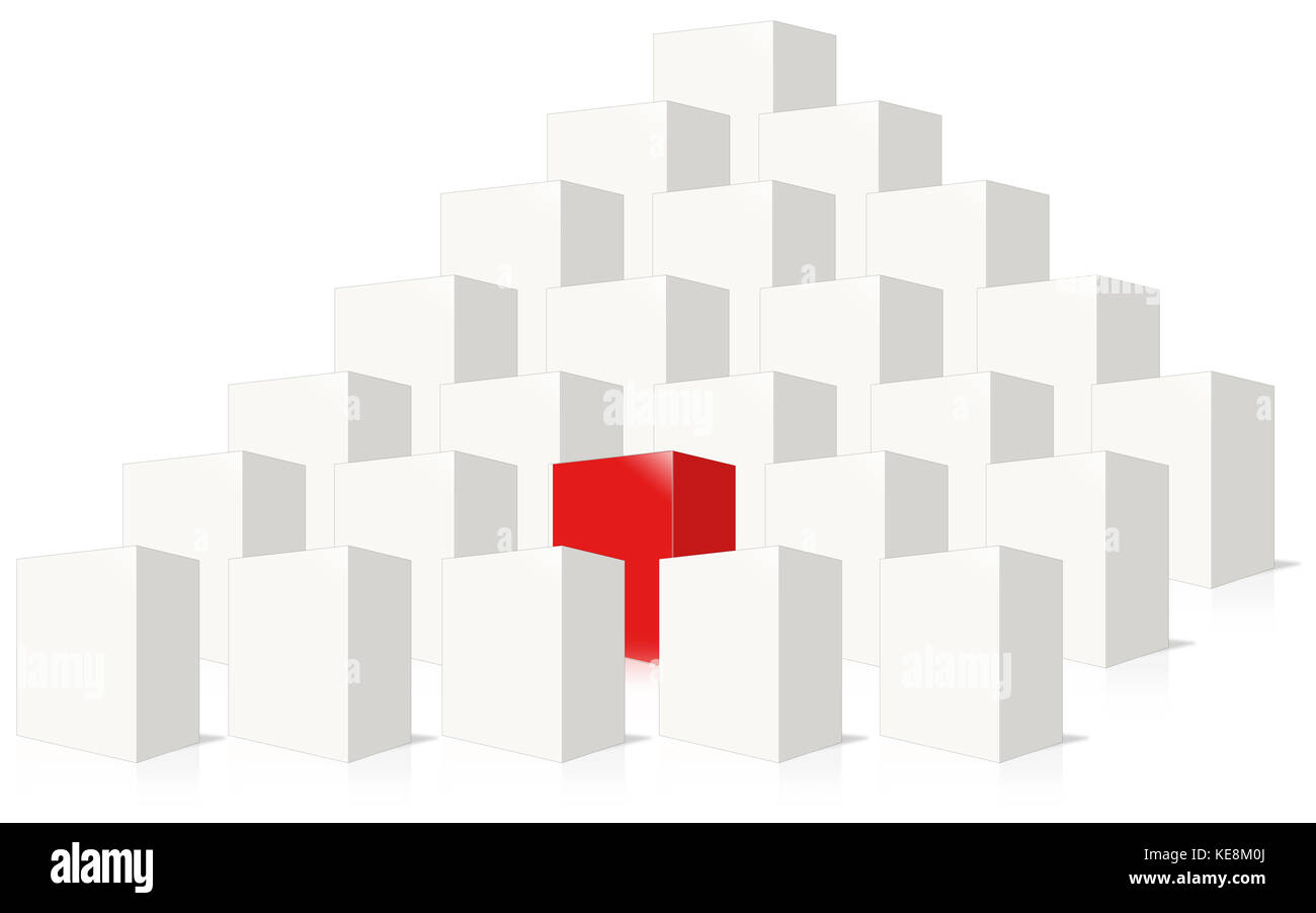 Many box, Only One Red. Isolated on white Stock Photo - Alamy
