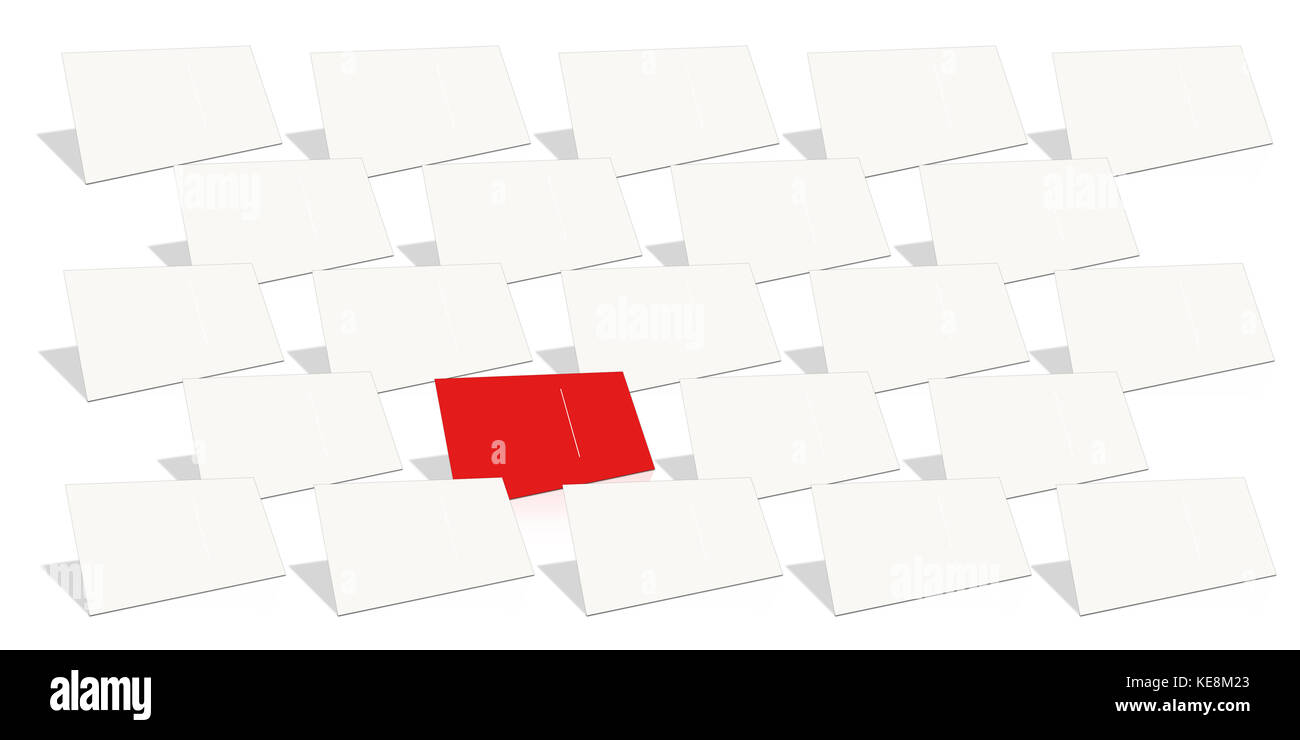 Many Business Card, Only One Red. Isolated on white Stock Photo - Alamy