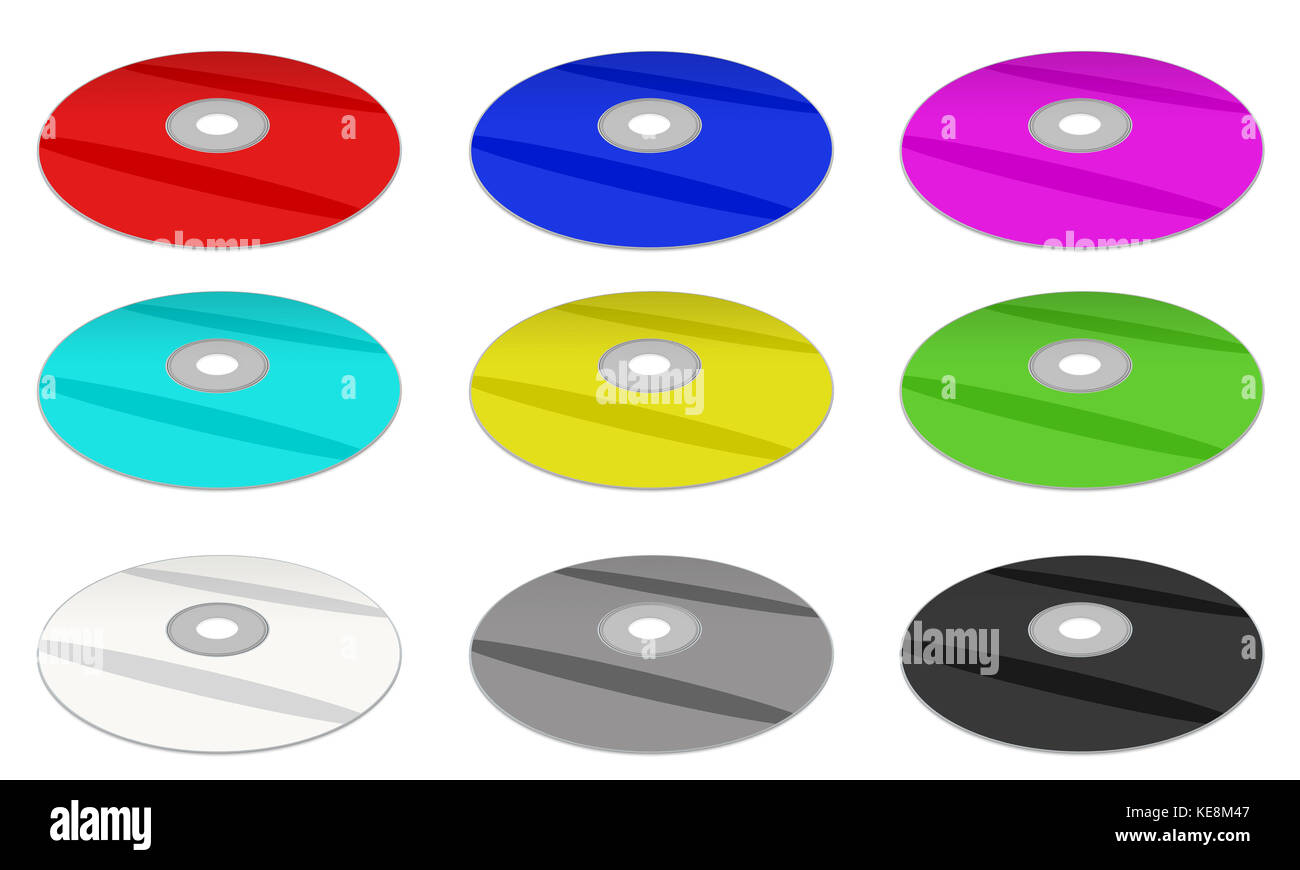 Many Colorful DVD's. RGB and CMYK DVD. Multimedia disks. Isolated on ...
