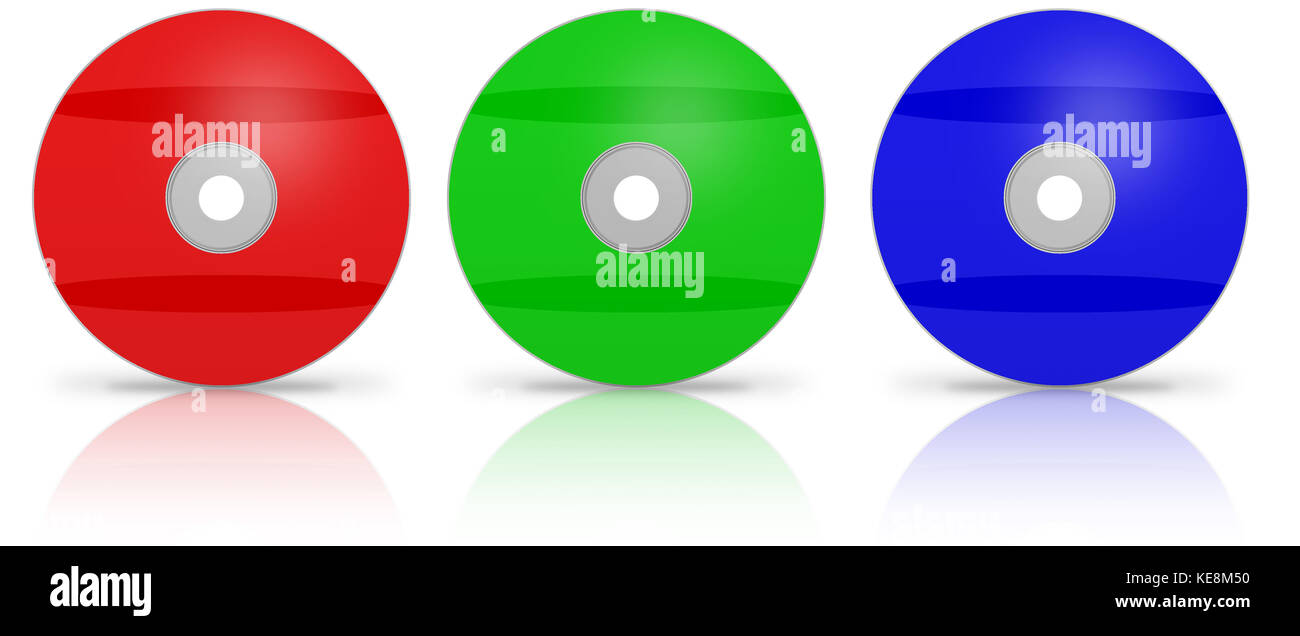 RGB DVD's. Multimedia disks. Isolated on white Stock Photo - Alamy