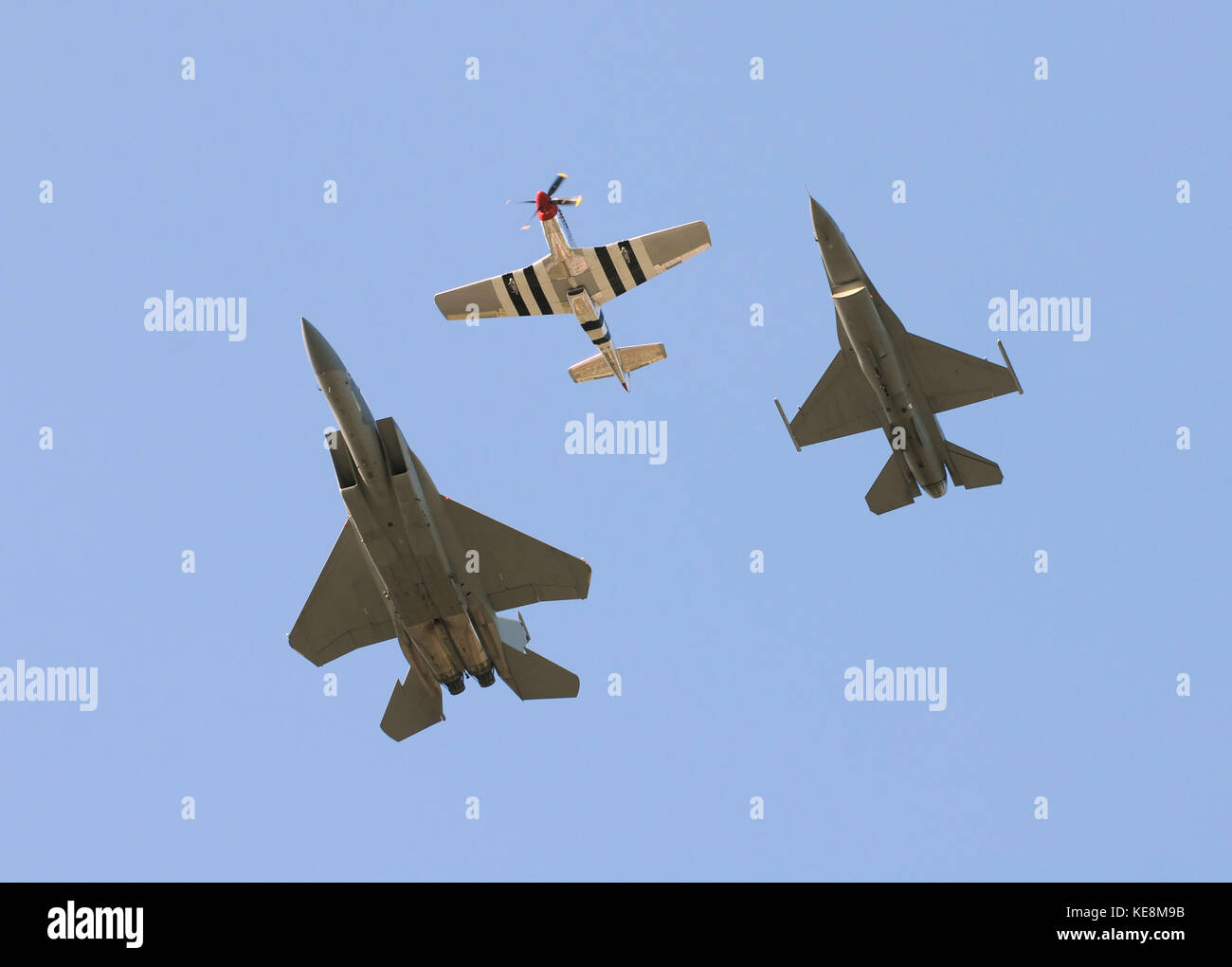 Three generations of US Air Force fighters Stock Photo - Alamy