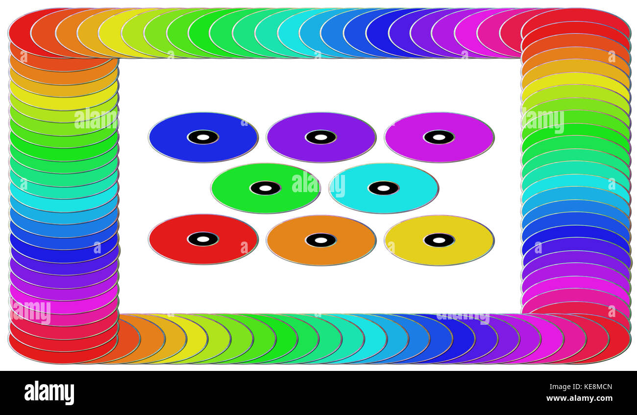 Frame made from Colorful DVD's. Isolated on white. Rainbow colors Stock ...