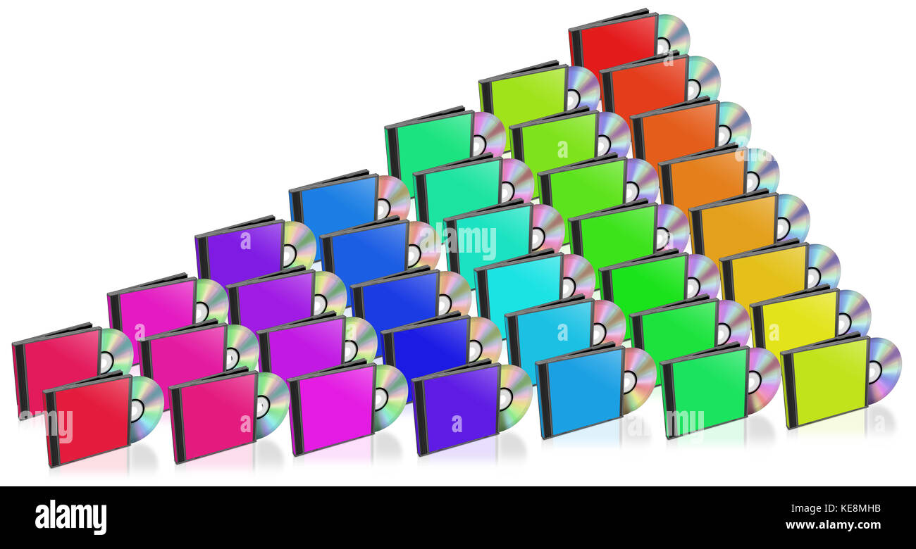 Many colored CD and Case. Isolated on white Stock Photo - Alamy