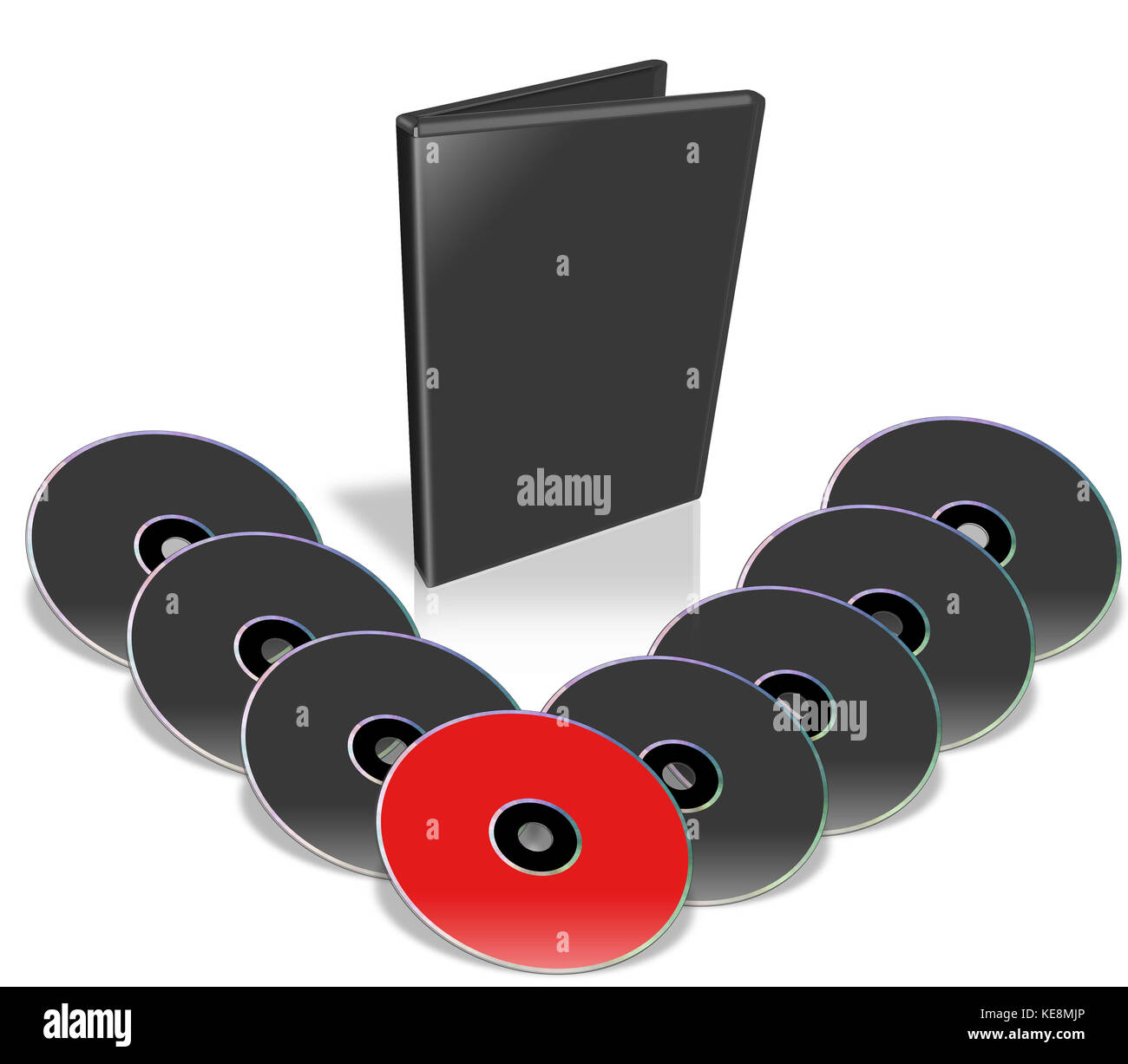 Many White DVD's, Only One Red. Multimedia disks and DVD Case. Isolated ...