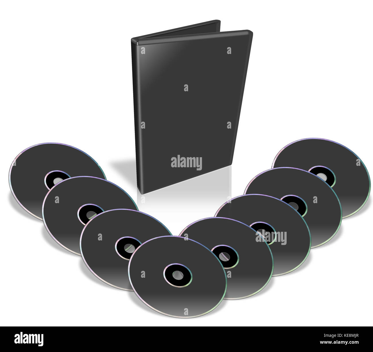 Many Black DVD's. Multimedia disks and DVD Case. Isolated on white ...