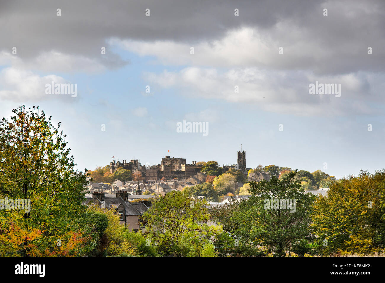 Panoramic view of Lancaster Castle and Priory Church from Whalley ...