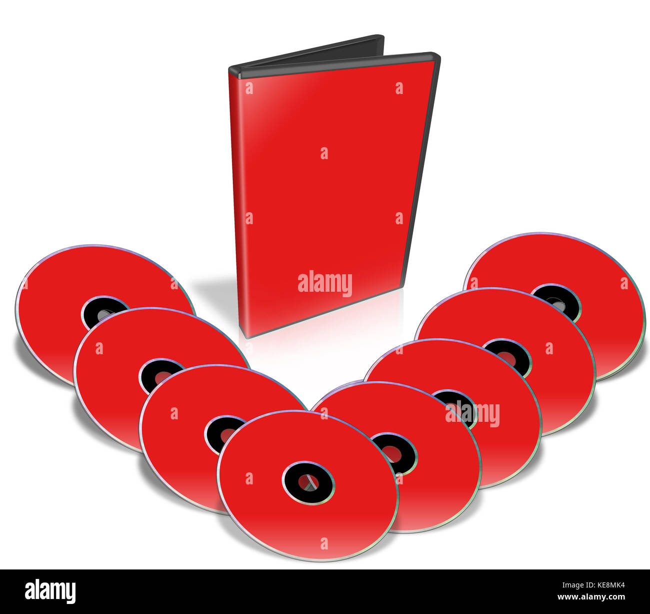 Many Red DVD's. Multimedia disks and DVD Case. Isolated on white Stock ...