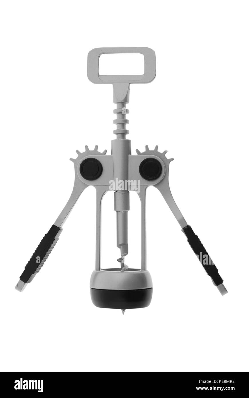 Metal corkscrew on cork Black and White Stock Photos & Images - Alamy