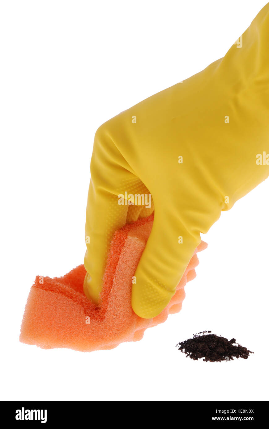Rubber Glove and orange Sponge on white. Clipping path included Stock ...