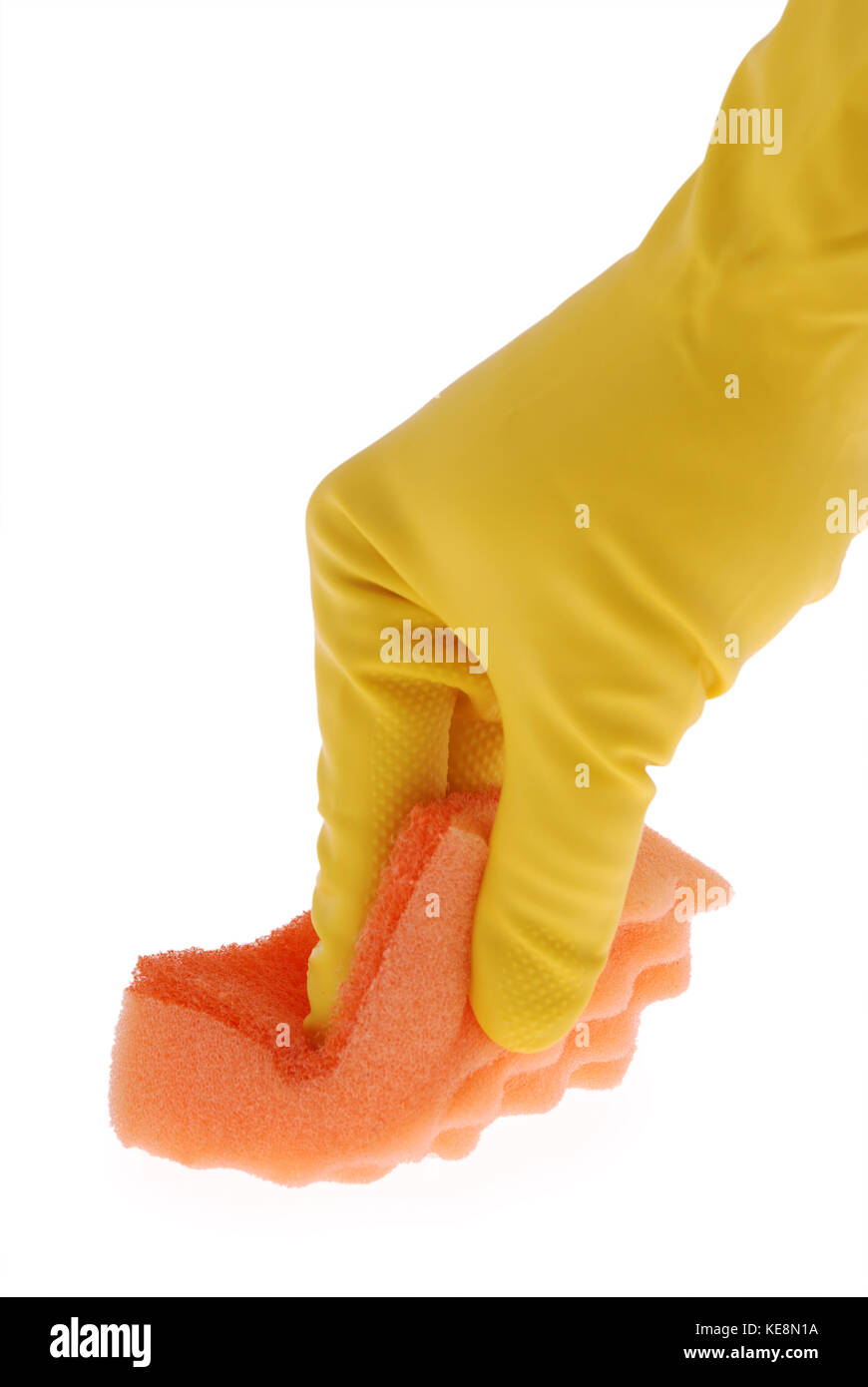 Rubber Glove and orange Sponge on white. Clipping path included Stock ...