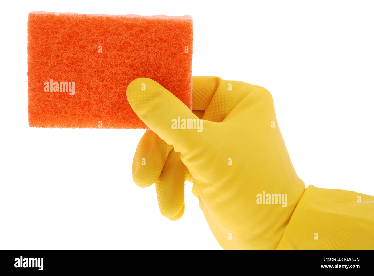 Rubber Glove and orange Sponge on white. Clipping path included Stock ...