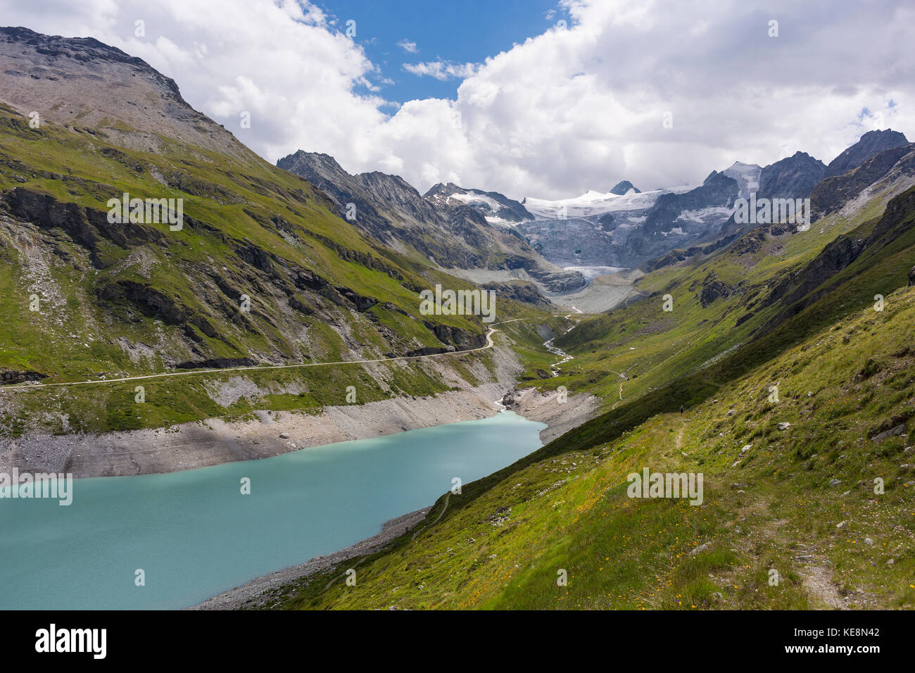 MOIRY VALLEY, SWITZERLAND - Lake and Moiry glacier mountain landscape ...
