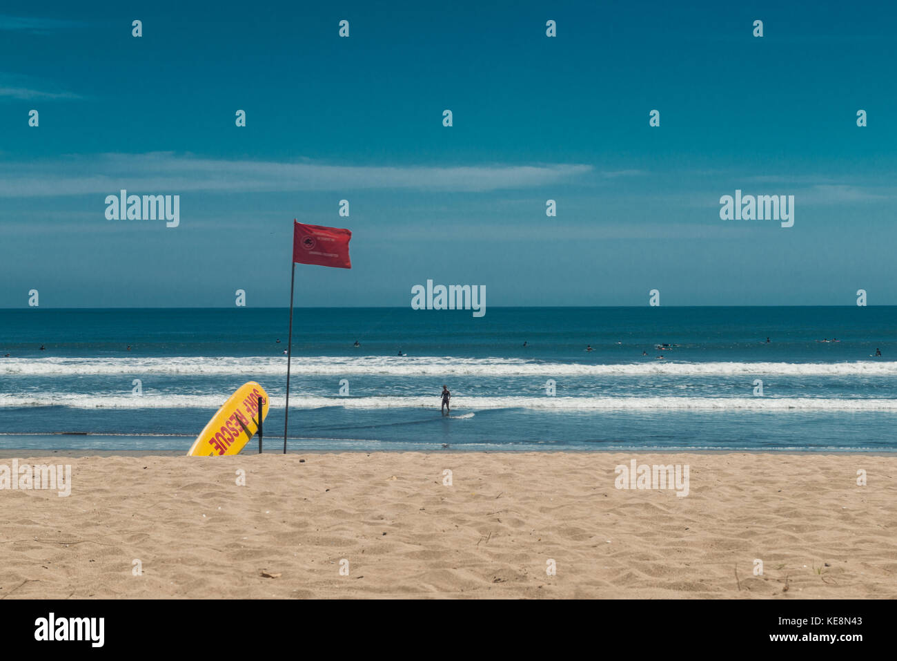Kuta beach, bali, indonesia. Surf rescue point. Yellow rescue surfboard ...