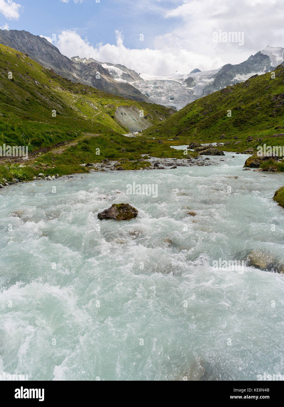 MOIRY VALLEY, SWITZERLAND - Stream, Moiry glacier mountain landscape ...