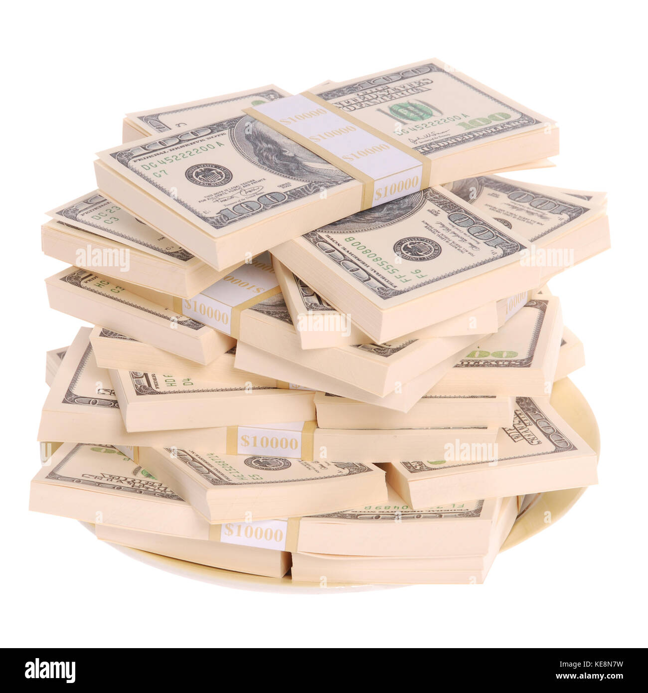 Money on plate. Isolated on white. Clipping path included Stock Photo ...