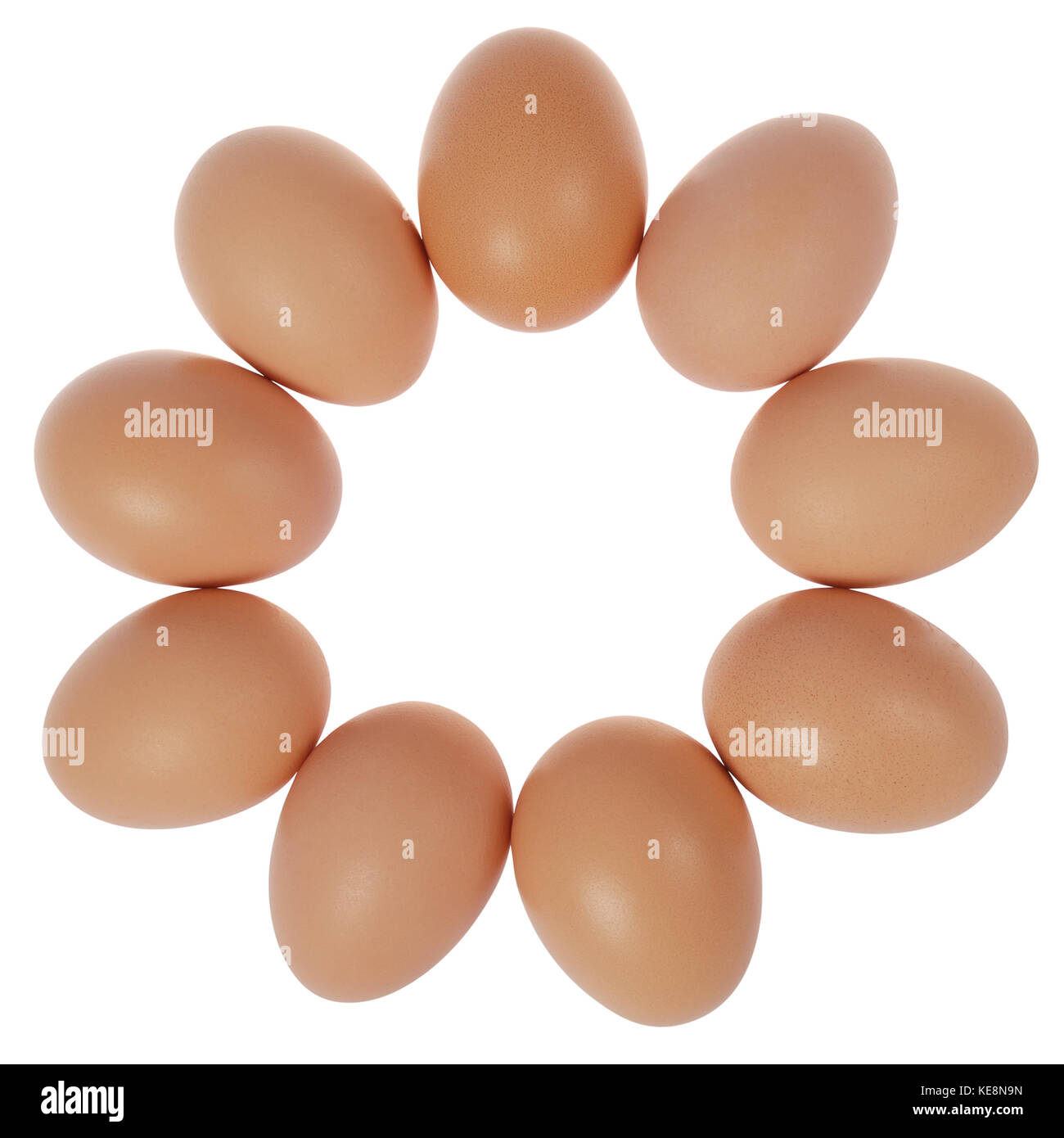 Nine eggs in circle. Isolated on a white background. Clipping path ...