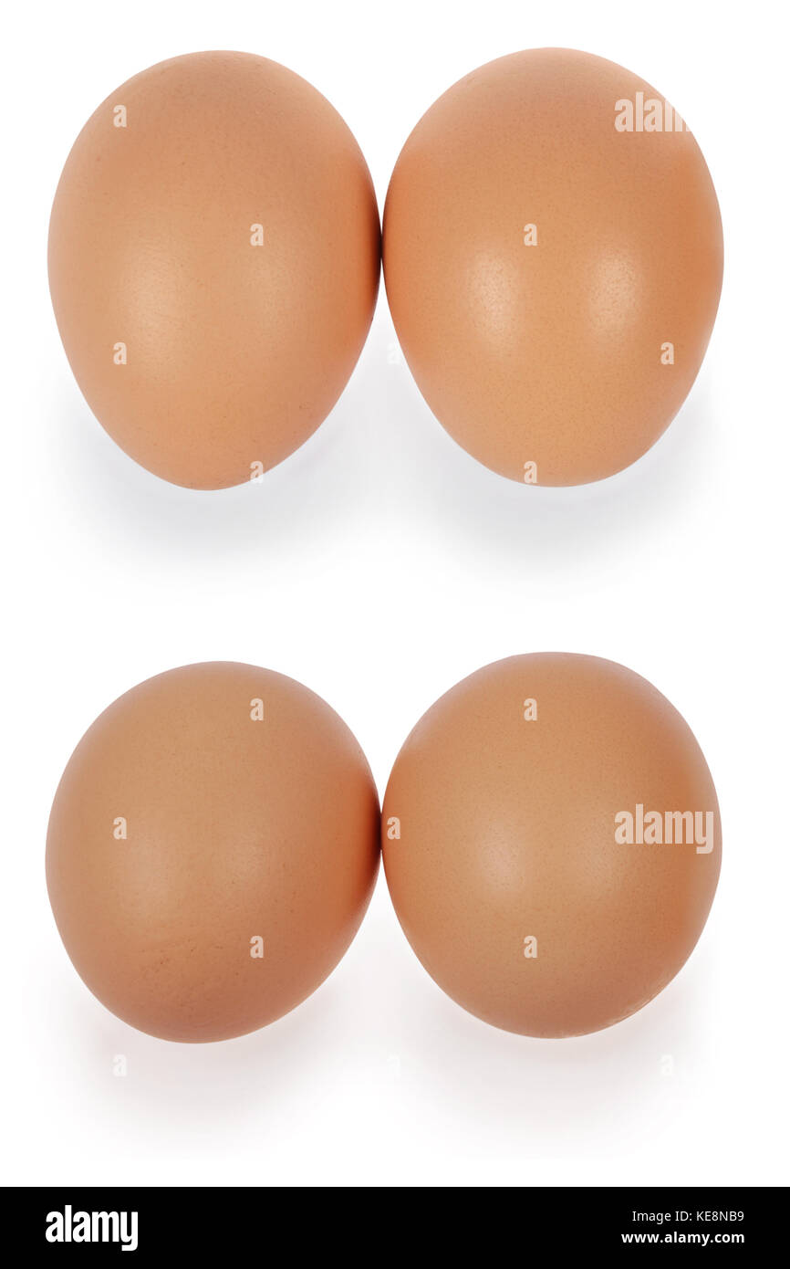 Two eggs in row. Isolated on a white background. Clipping path inside ...