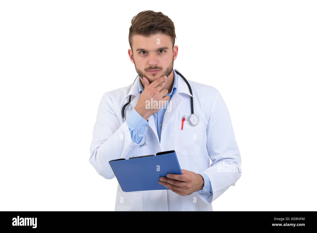 Worried doctor with pensive gesture isolated on white background Stock ...