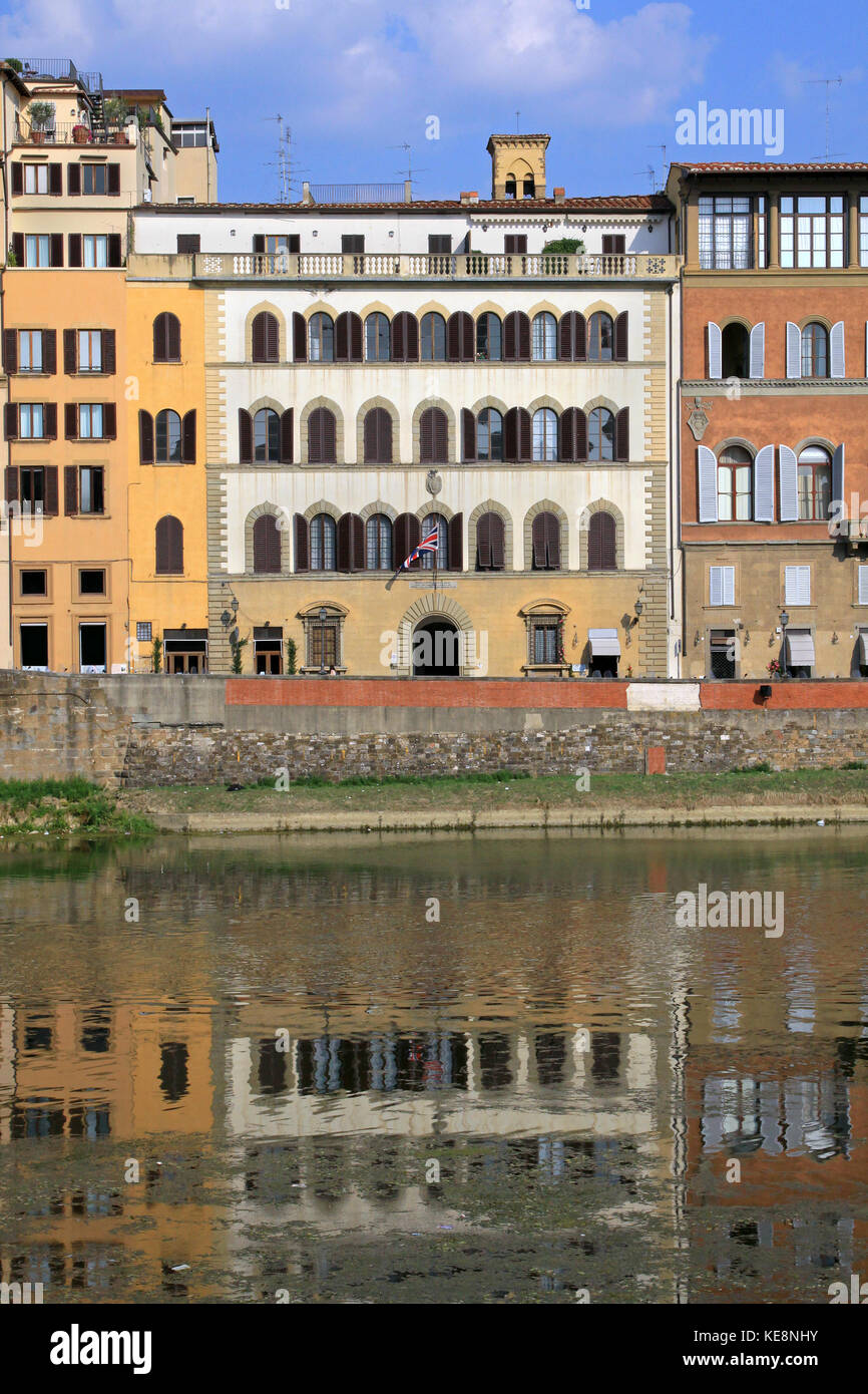 Florence architecture building with reflection in Arno river Stock ...