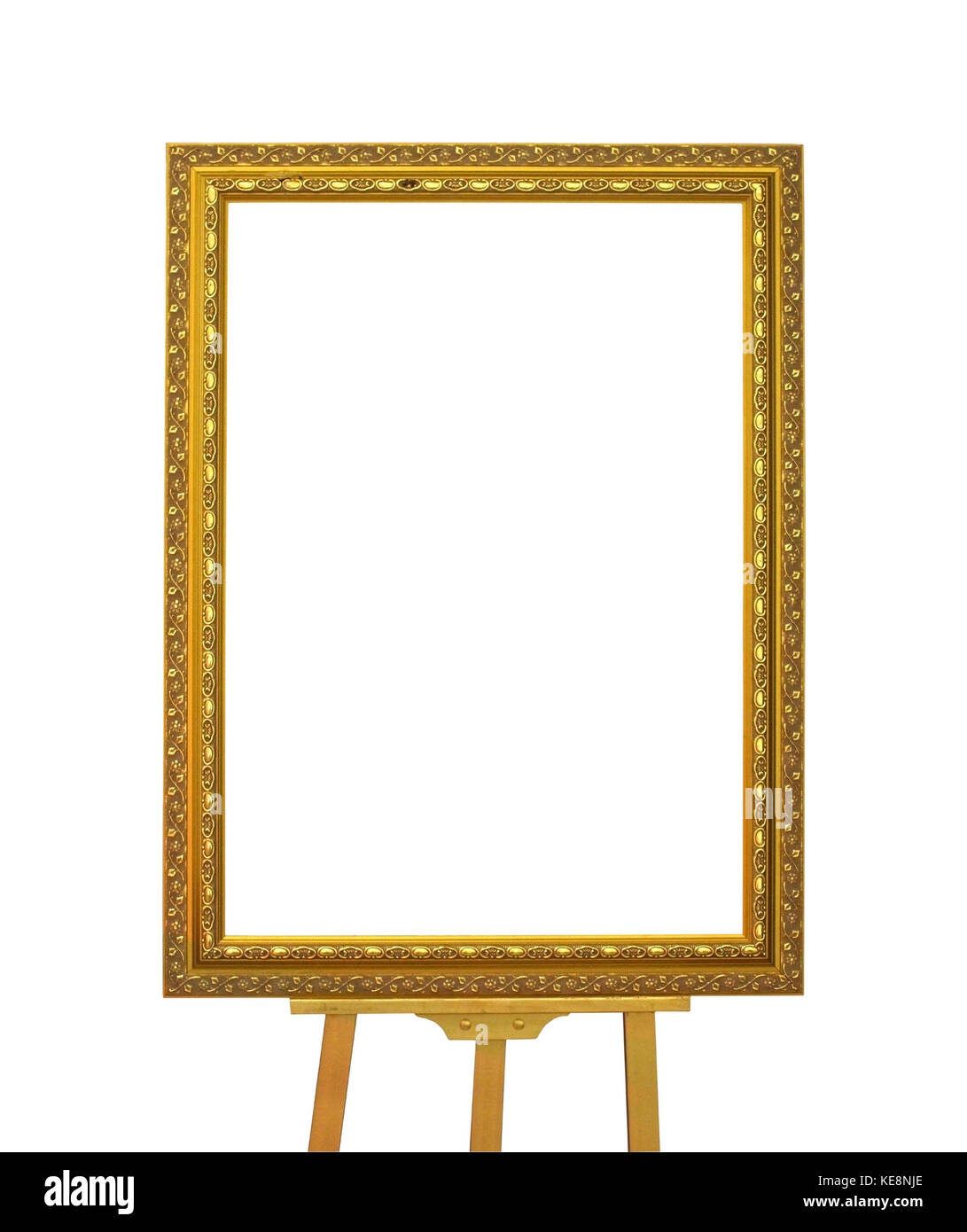 Rectangular gold frame standing easel isolated with clipping path ...