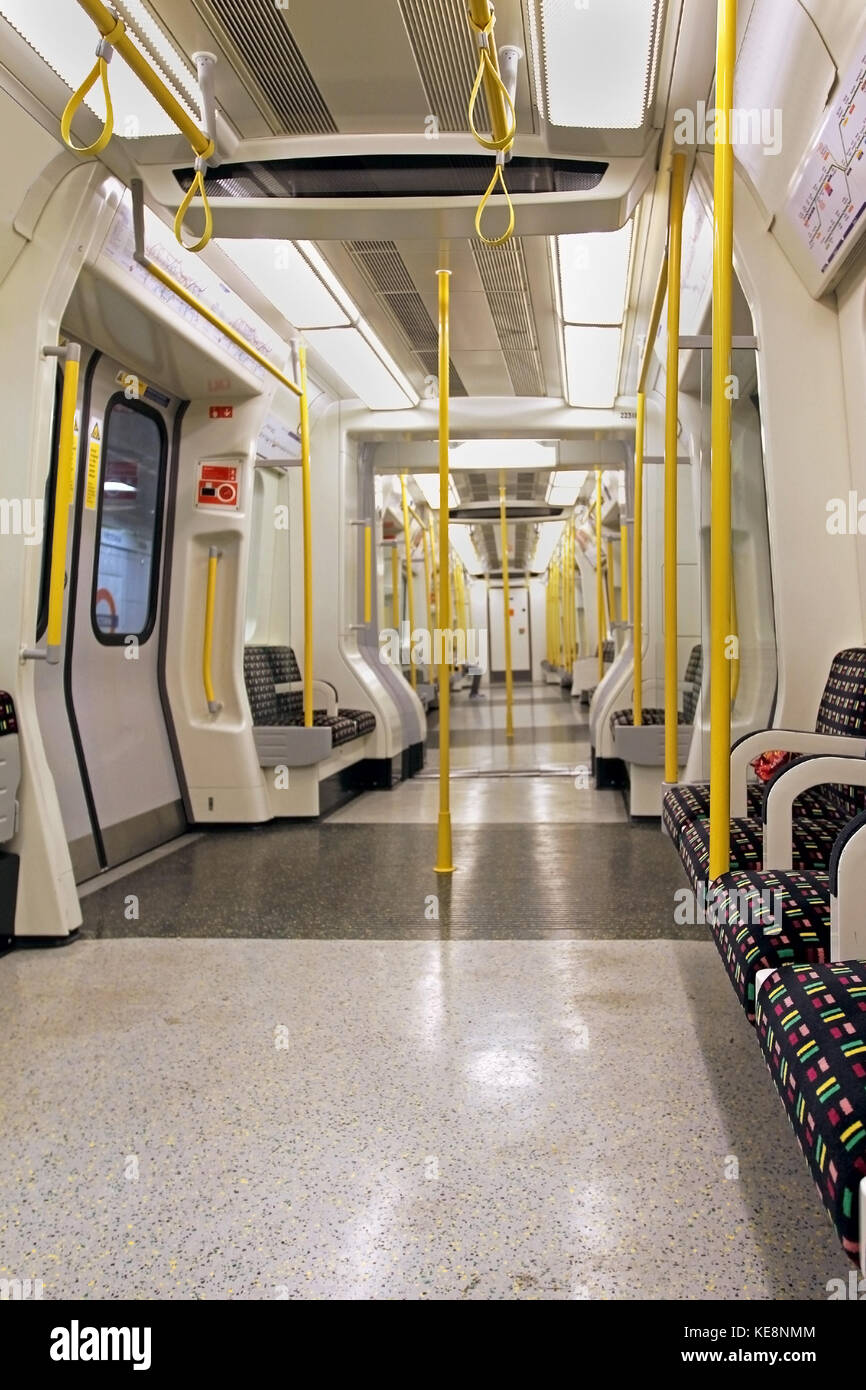 Empty interior of tube coach London public transport Stock Photo - Alamy