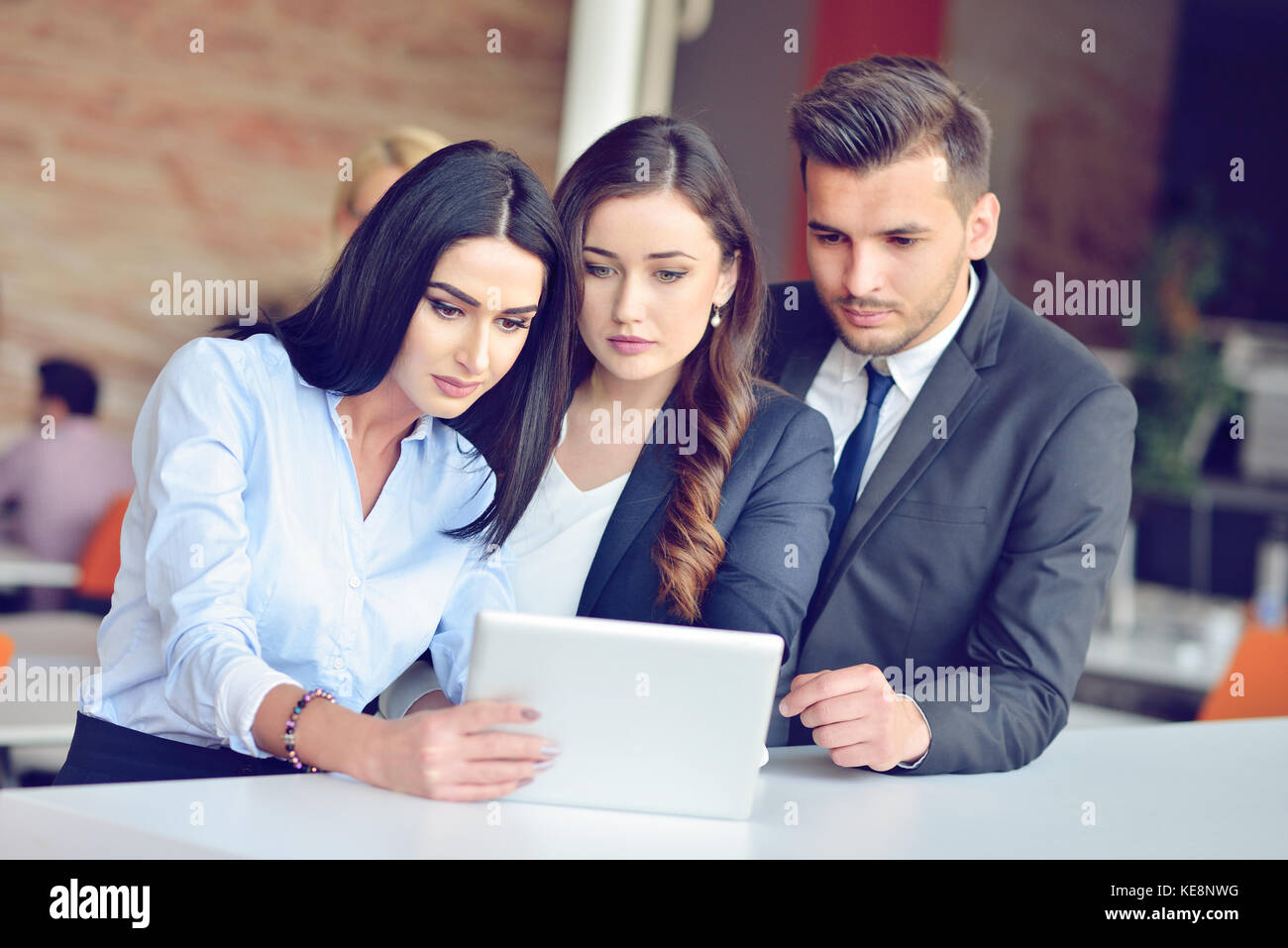 Teamwork process concept.Young coworkers work with new startup project ...