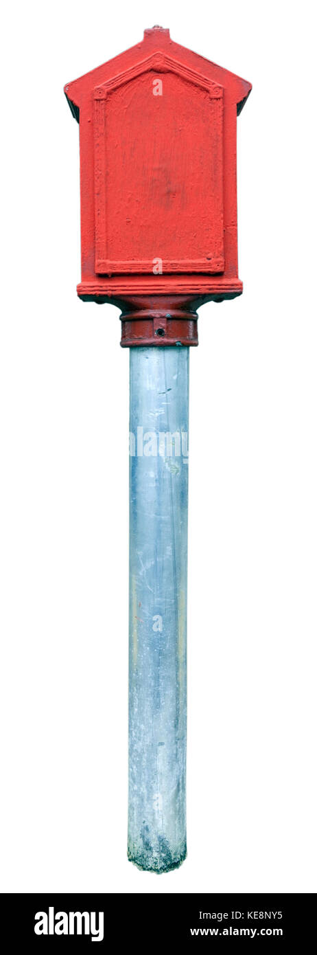 Vintage red fire alarm box on metal pole. Isolated Stock Photo - Alamy