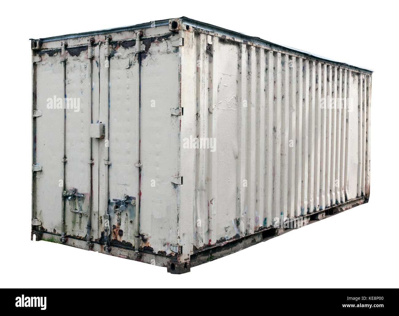 Front and side view of isolated old weathered shipping container Stock ...
