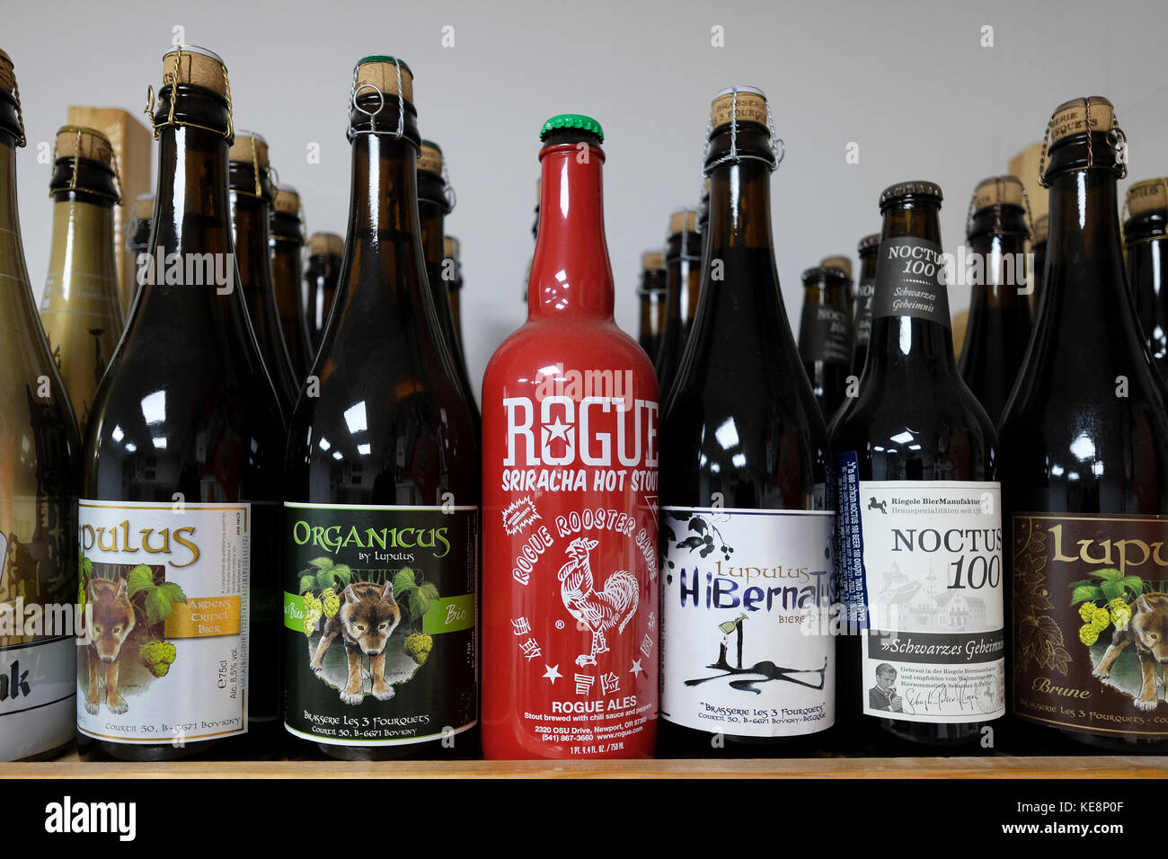 A bottle of the American Rogue Ales beer from Oregon with different ...