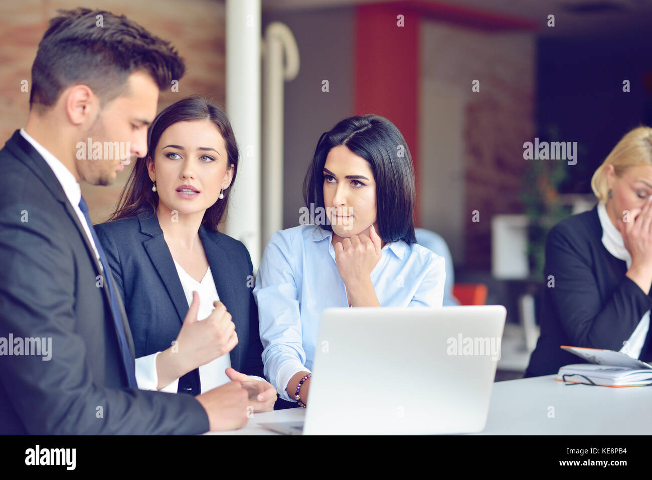 Teamwork process concept.Young coworkers work with new startup project ...