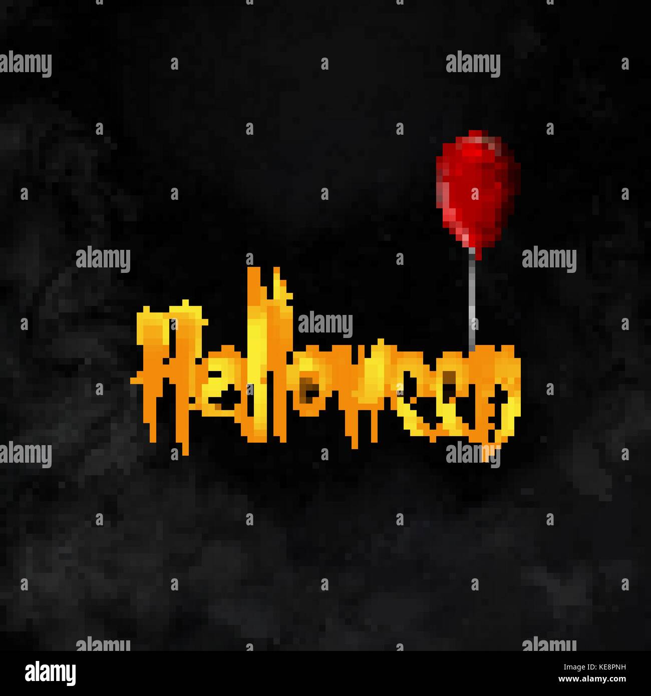 Halloween greeting card with lettering and red balloon on black ...