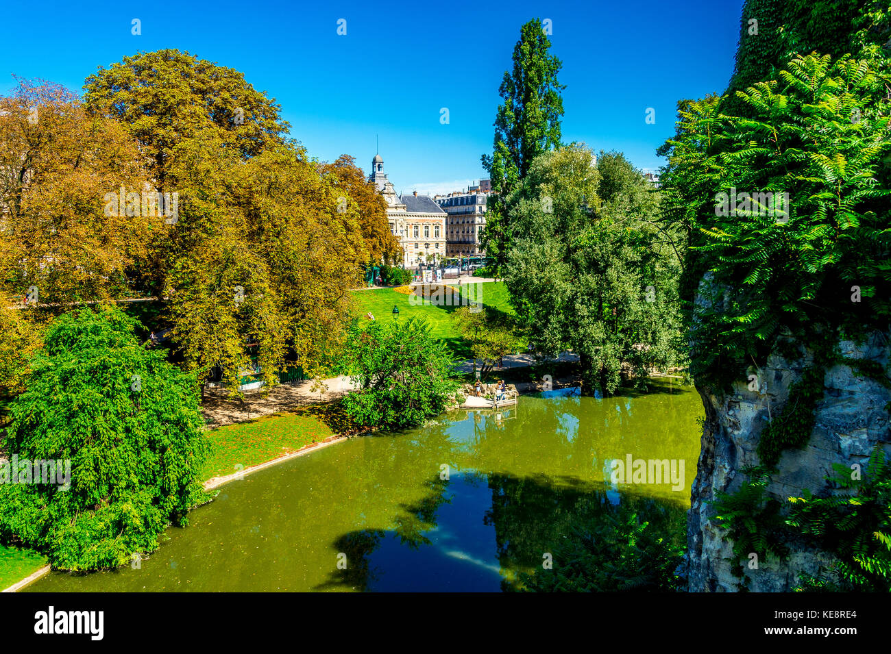 Buttes-Chaumont Park in Paris Stock Photo - Alamy