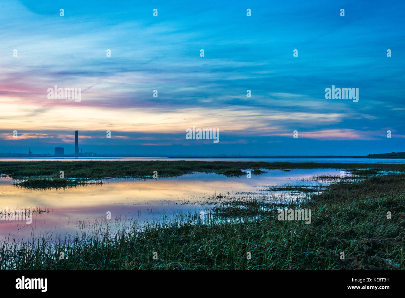 Kingsnorth Power Station on the Hoo Peninsula in Medway Kent at sunset ...