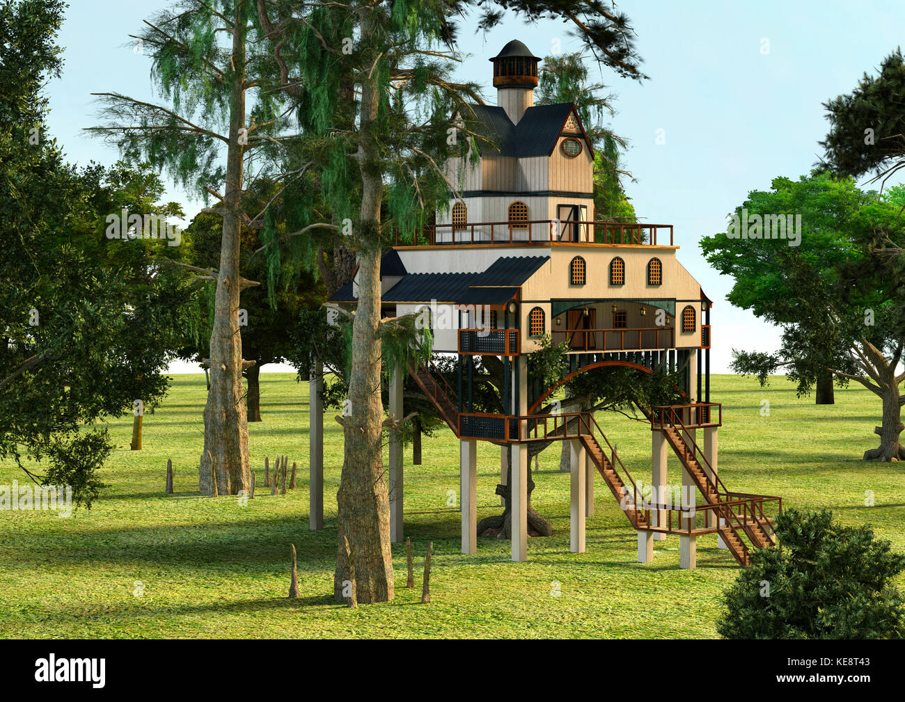 3D rendering of a lodge style treehouse Stock Photo - Alamy