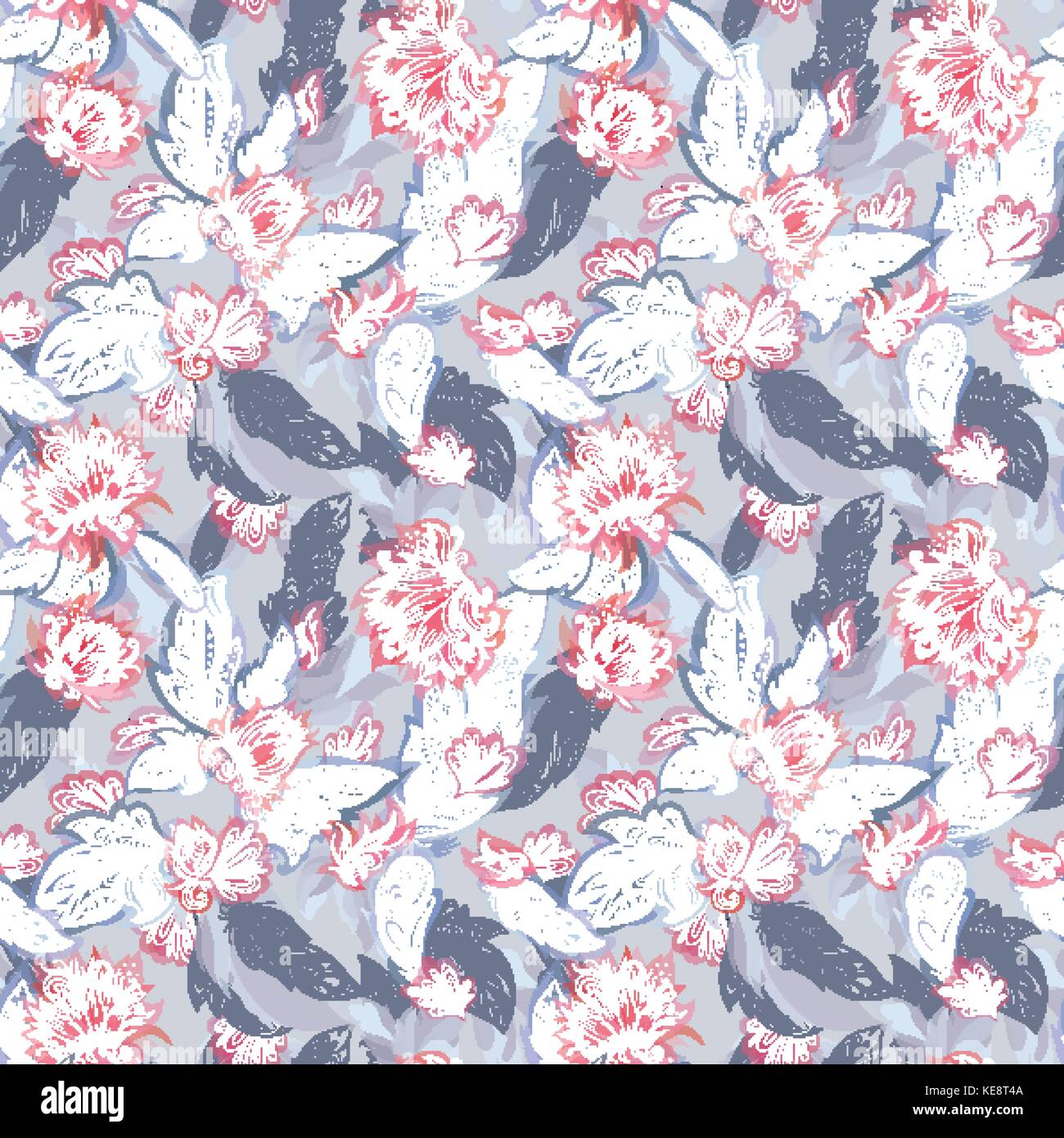 Boho style grey and red sketch doodle ornamental Seamless texture with ...