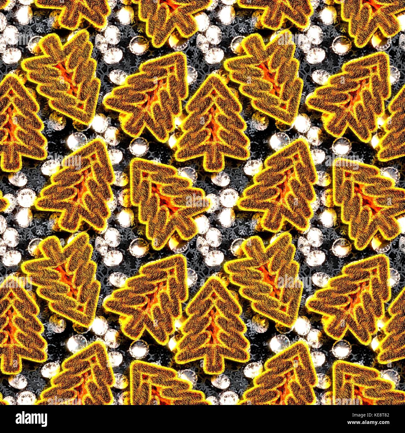 Seamless background of golden Christmas trees with shiny diamonds Stock ...