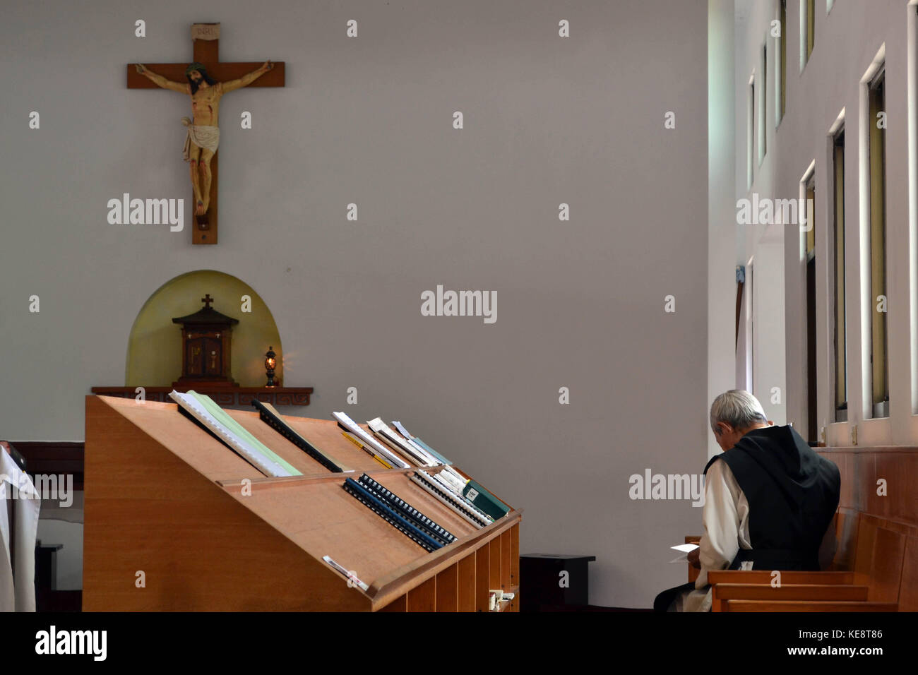 A Trappist monk in meditation (taken at a monastery in Shuili, Taiwan ...